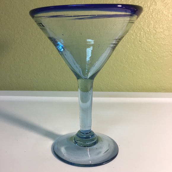 Dining | Mexican Handblown Blue Rimmed Martini Glass | Poshmark